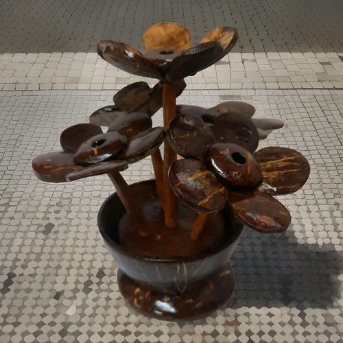 Handcrafted Coconut Shell Flowers with Vase | Eco-Friendly Home Decor ...