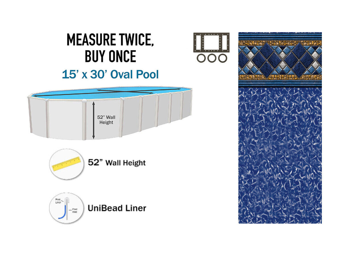 15' x 30' x 52" Oval Unibead Above Ground Swimming Pool Liner - (Choose ...