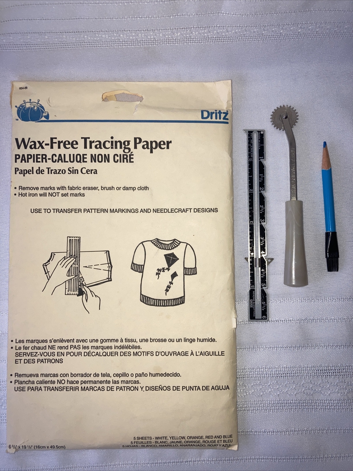 Vintage Dritz Wax-Free Tracing Paper & Wheel, 6" Gauge, & Marking ...