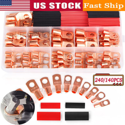 240Pcs Copper Battery Wire Lugs Ends Cable Eyelets Ring Terminals ...
