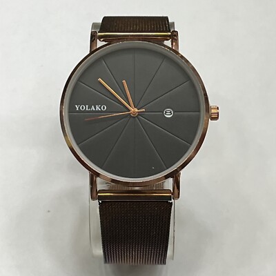 Unisex YOLAKO Watch, COPPER TARNISHED Mesh Band, Black Dial w/date, New ...