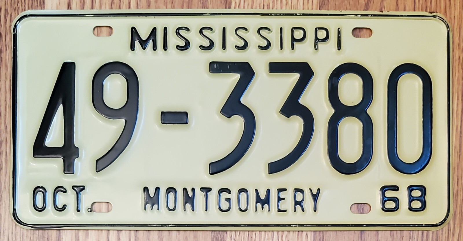 1967-68 MISSISSIPPI MS LICENSE PLATE TAG # '49-3380'; MONTGOMERY COUNTY ...