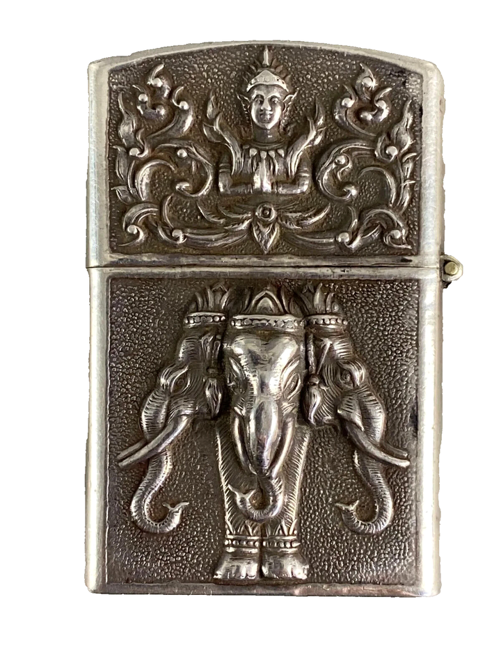 VINTAGE ANTIQUE STERLING SILVER SIAM ELEPHANT ZIPPO CIGARETTE CIGAR ...