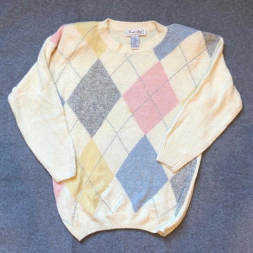 Vintage Private Party Women’s Wool Angora Silk Blend Argyle Cream ...