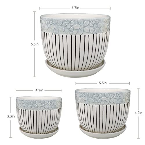 Grey Flower Pots,Texture Planter for Indoor Plants Set of 3 Ceramic ...