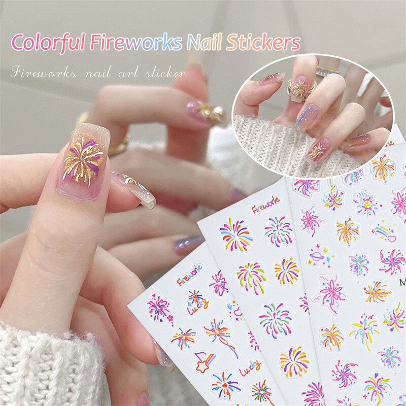 1 Sheet Fireworks New Year Party Nail Water Transfer Decal Sticker Xmas ...