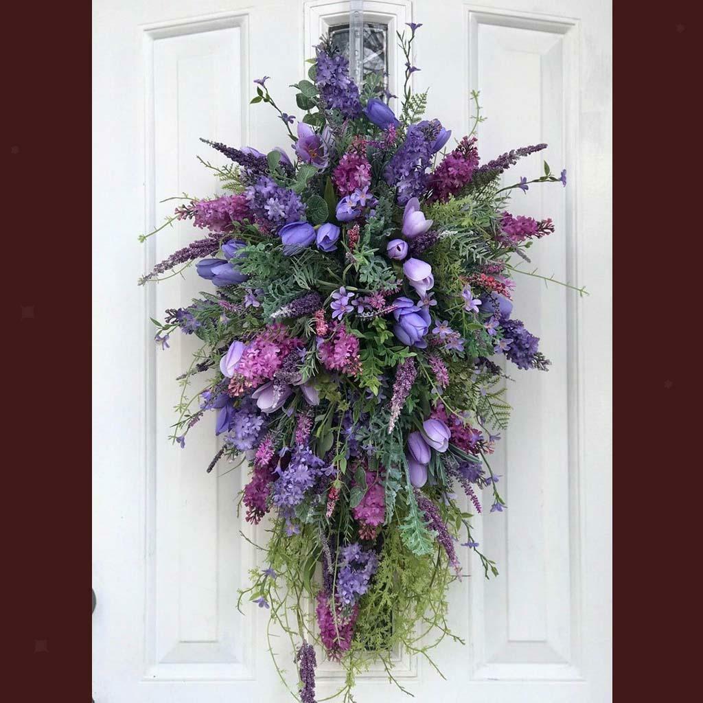 2x Spring Summer Garland Flower Teardrop Wreath Front Door Decoration ...