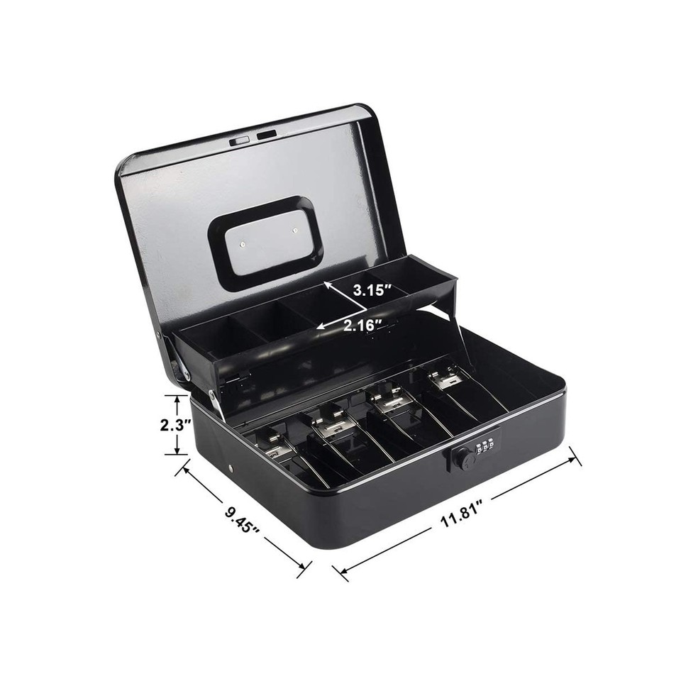 KYODOLED Large Cash Box with Combination Lock,Money Box with Cash Tray ...