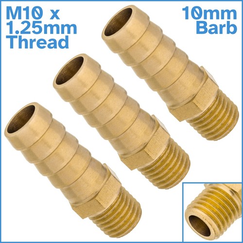 3x Brass 10mm Barb Hose To M10 x1.25mm Male Threaded Pipe Fitting Tail ...