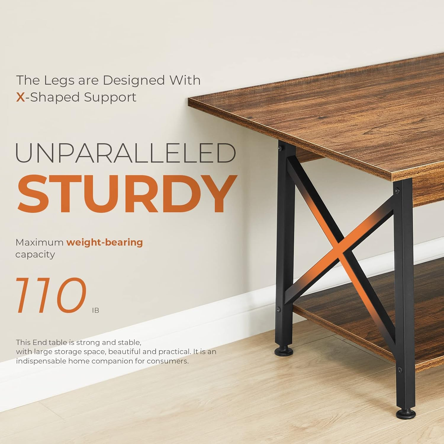 End Table 24 Inch Industrial Design Side Table with Storage Shelf for ...
