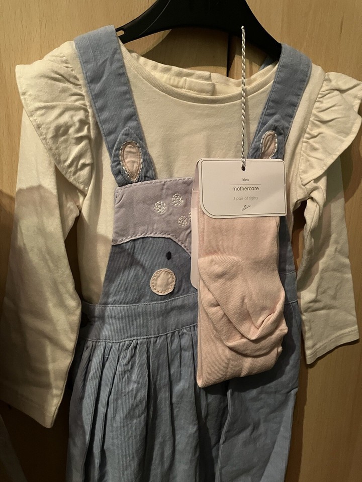Mothercare Pinny Dress, T-shirt and Tights 3 Piece set 12-18 Months ...