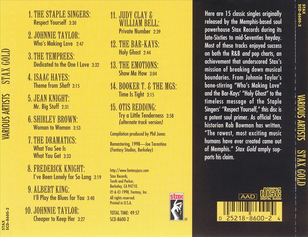 VARIOUS ARTISTS STAX GOLD NEW CD 25218860024| eBay