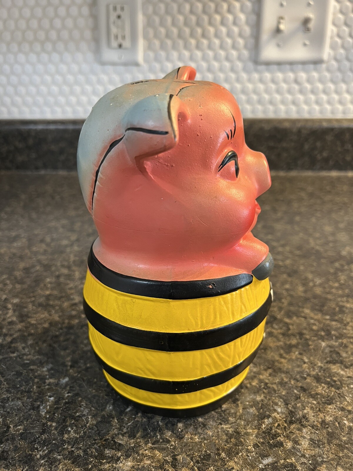 Vintage Plaster Pig In Barrel Piggy Bank 7" Tall | eBay