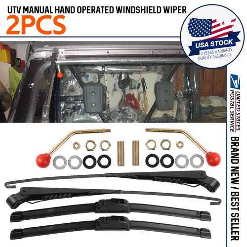 2PC Universal UTV Manual Hand Operated Windshield Wiper Blade Kit For ...