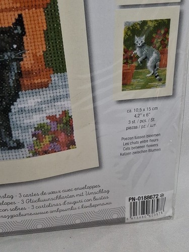 Vervaco Counted Cross stitch Kit Greeting Cards "Cats between Flowers ...