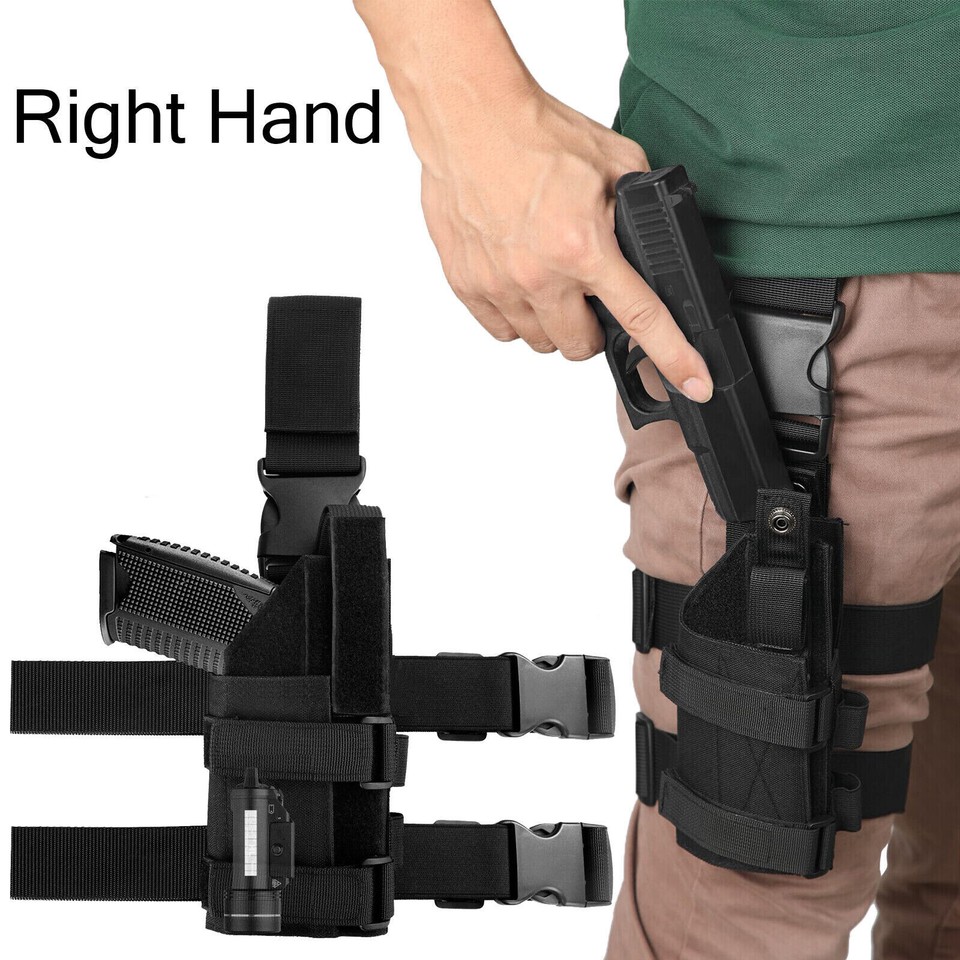 Tactical Adjustable Pistol/Gun Drop Leg Thigh Holster Magazine Pouch ...