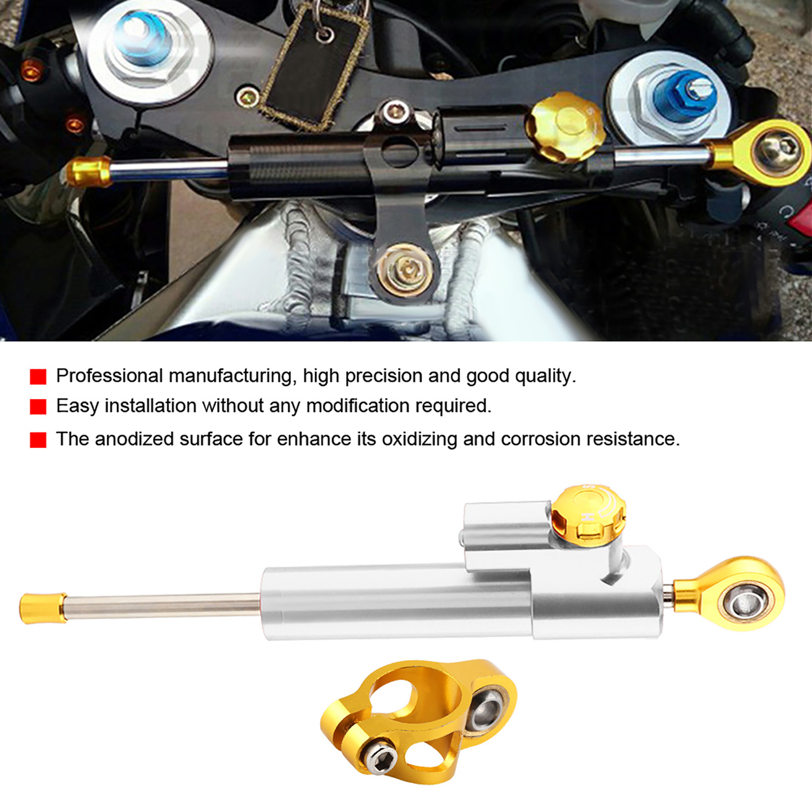 Silver Motorcycle Handlebar Aluminum Alloy Steering Damper Stabilizer ...