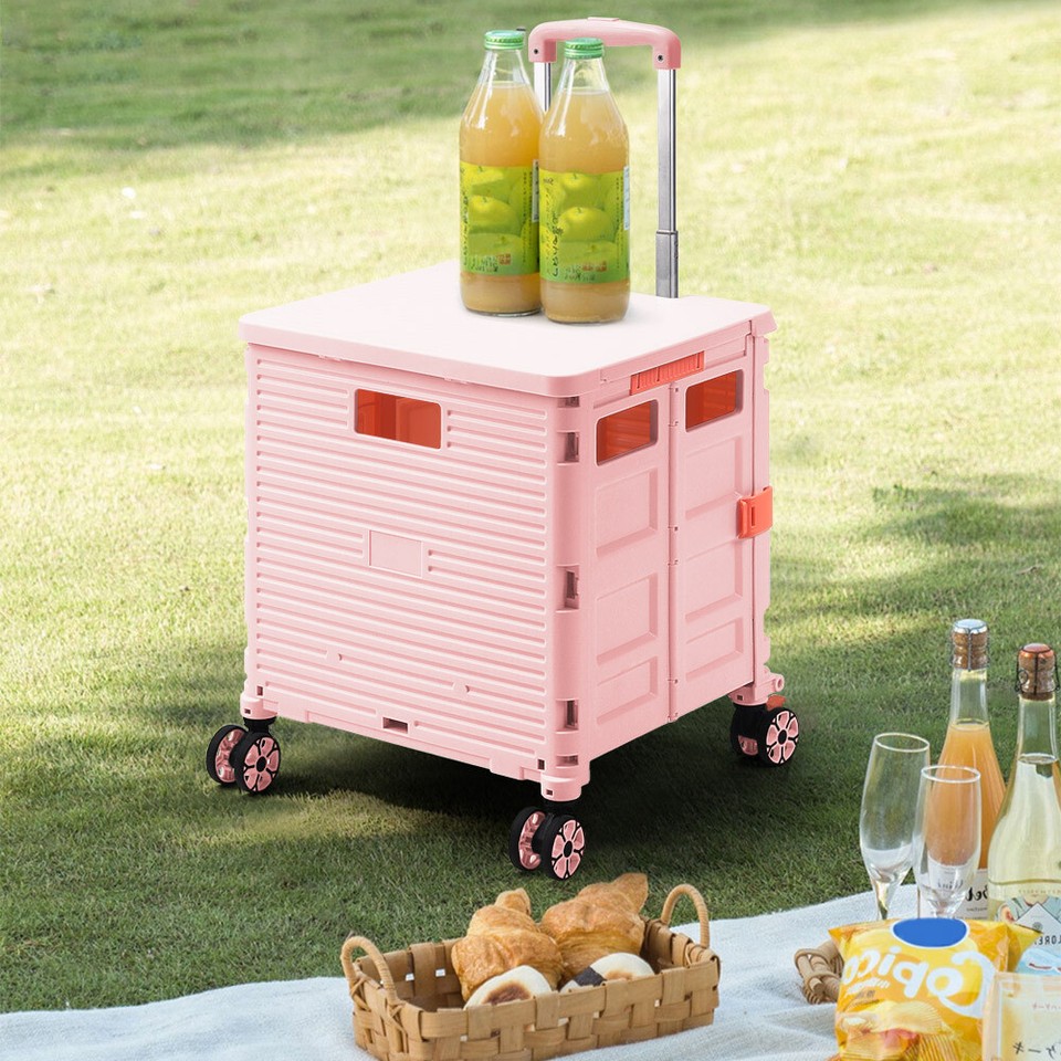 Foldable Trolley Crate Boot Cart Mobile Shopping Camping Picnic Storage ...