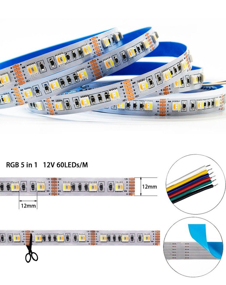 5M 5050 RGBCCT 5in1 RGB LED Strip RGBWW Warm White RGBW Cool White ...