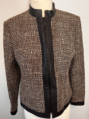 KATE HILL Women's Size 6P Woolmark Blend Short Jacket Brown Tweed. | eBay