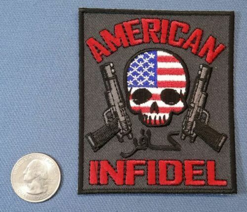 American Infidel Skull 2 Pistols Iron On Sew On Embroidered Patch 3 " X ...