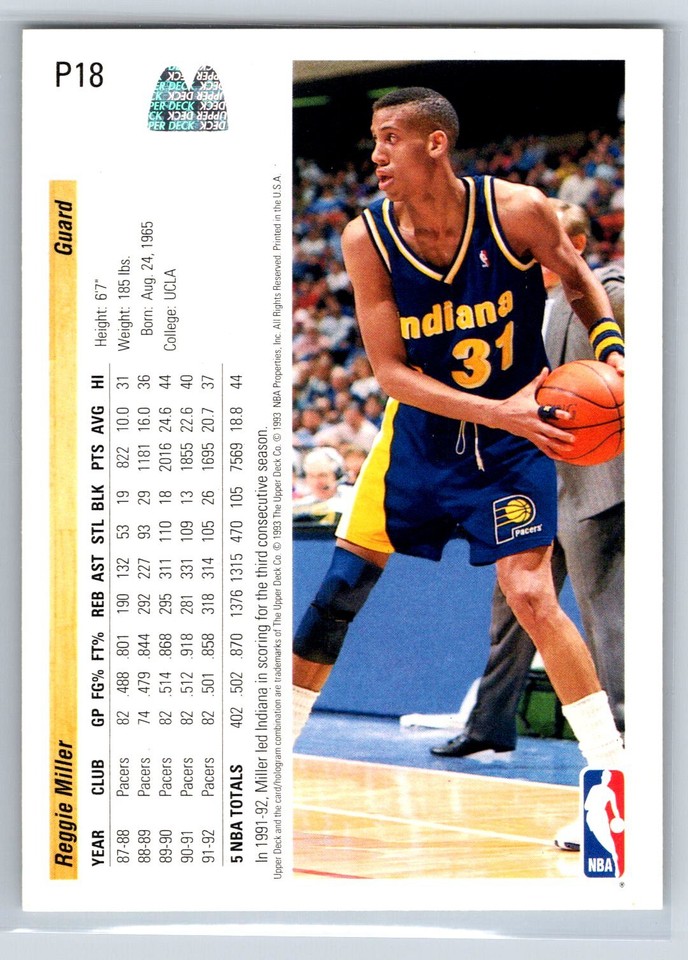 1992-93 Upper Deck McDonald's #P18 Reggie Miller Indiana Pacers | eBay