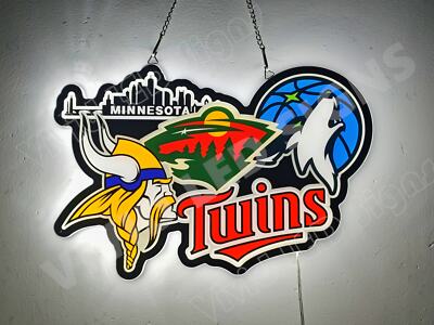 Minnesota Wild Twins Vikings Timberwolves 2D LED 20"x12" Neon Sign ...