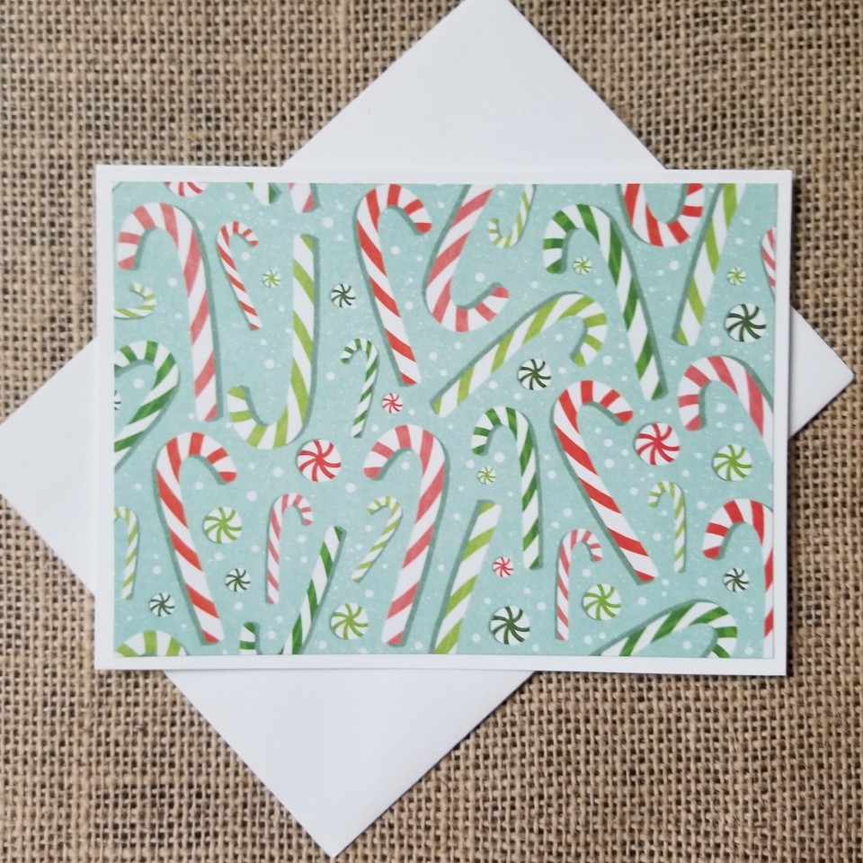 Note Card Set 4 Christmas Holiday Candy Cane Greeting Blank Cards | eBay