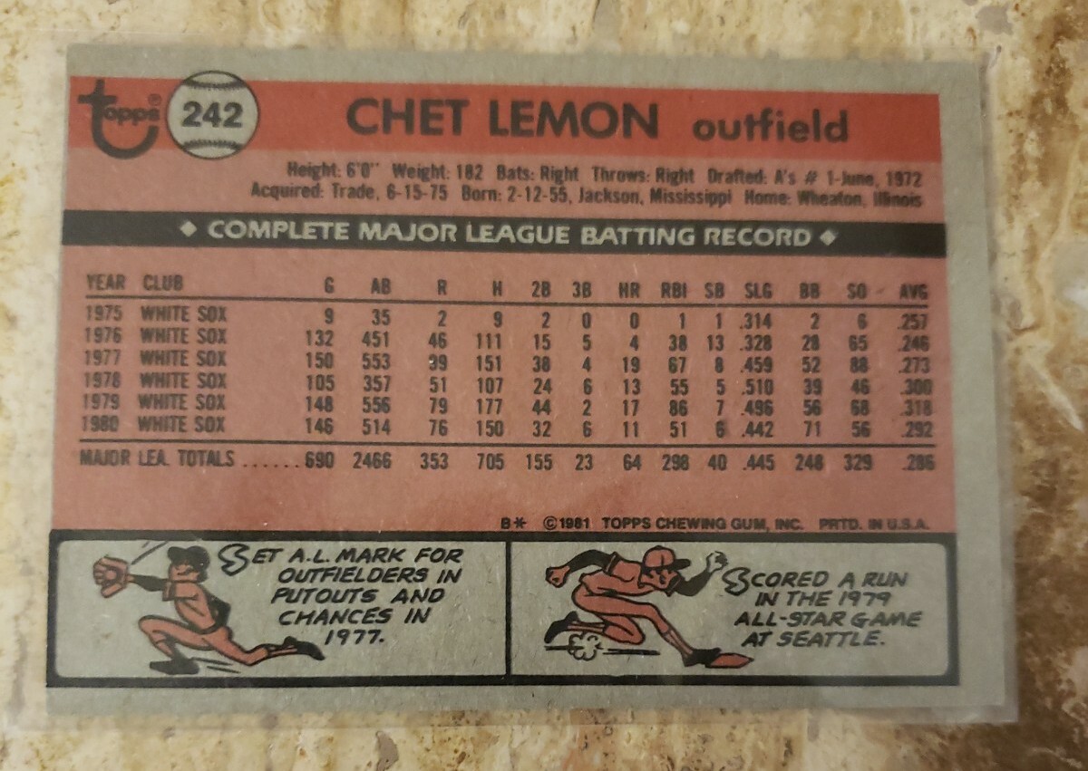 1982 Topps Baseball Chet Lemon Error Card | eBay