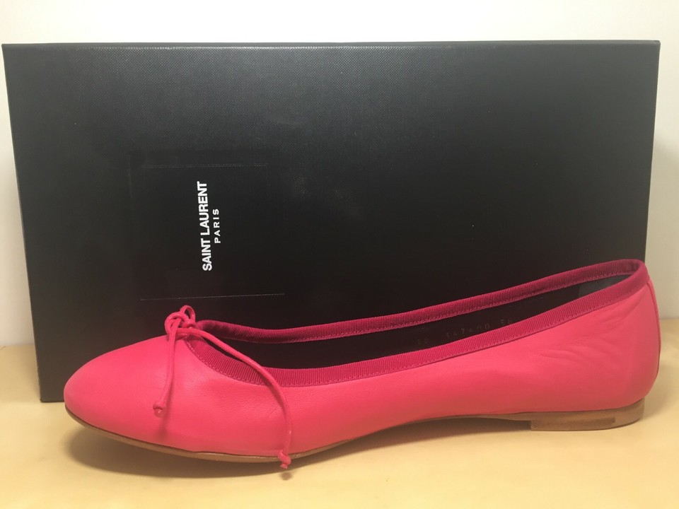 NIB Saint Laurent Raspberry Pink Leather Ballet Flats Shoe EU 38 US 7.5 ...