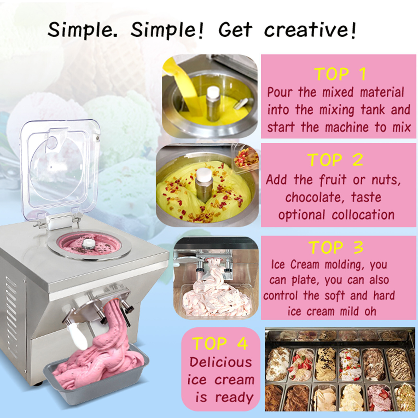 Kolice Commercial Italian Gelato Ice Cream Machine Water Ice Maker-20L ...