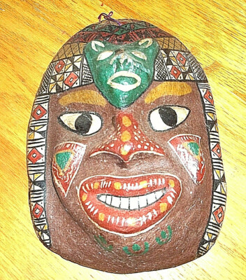 SOUTH AMERICAN - COCONUT SHELL OR FIBER HAND PAINTED "INCA" Mask - Made ...
