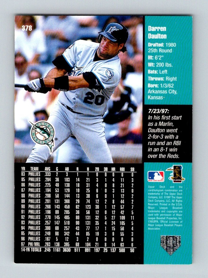 1998 Upper Deck Baseball Card #378 Darren Daulton FT Florida Marlins | eBay
