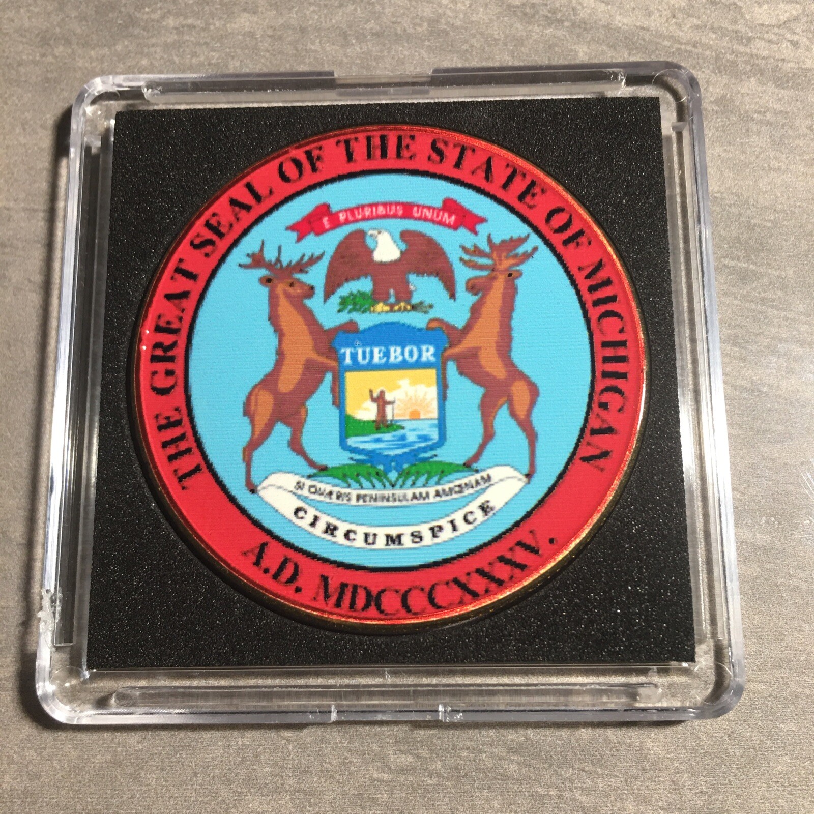 MICHIGAN State Seal Colorized Collectible Challenge Coin INCLUDES CASE ...