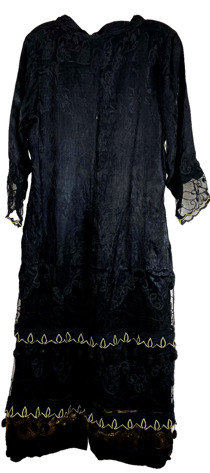 Bust 39 H 44 M NWD Nataya Black Gold Trim Flapper Goth Style Dress Net ...