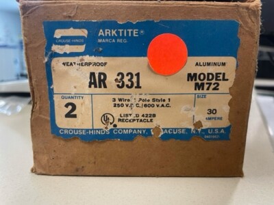 NEW OLD STOCK! CROUSE-HINDS 30A 3 WIRE 3 POLE ARKTITE RECEPTACLE AR331 ...