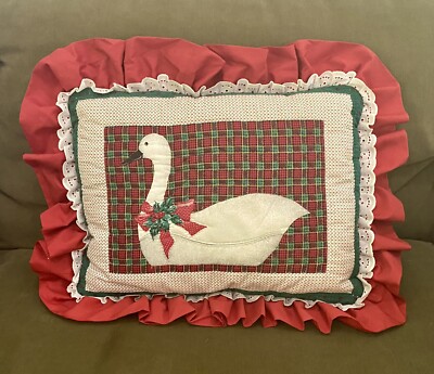 Vintage Christmas Goose Swan Pillow 18.5”x14” + Ruffle. FREE SHIPPING ...