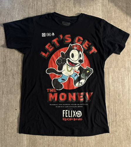 Reason Clothing TShirt Felix the Cat Mens Large Black Cartoon Cat Short ...
