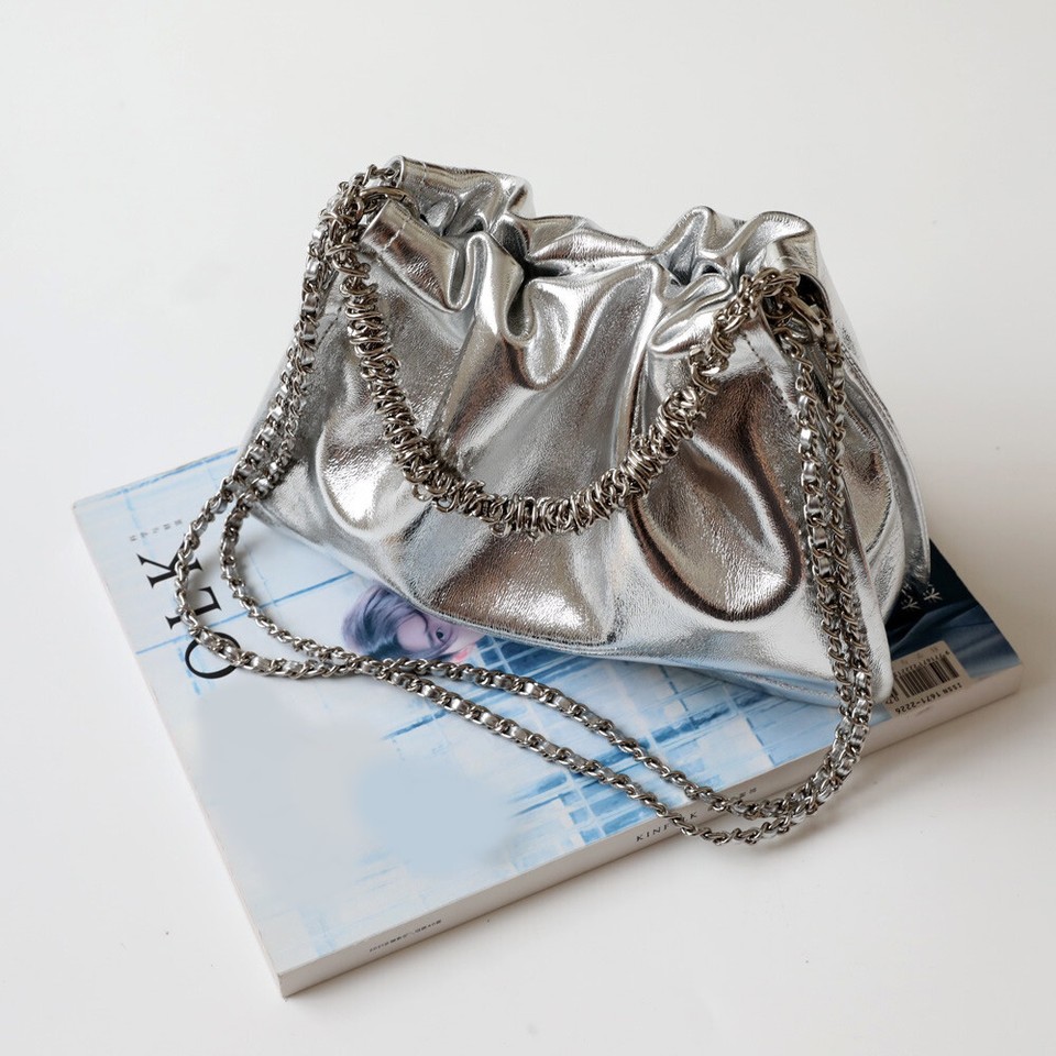 Small Real Leather Ruched Clutch Pouch Purse Tote Shoulder Bag ...