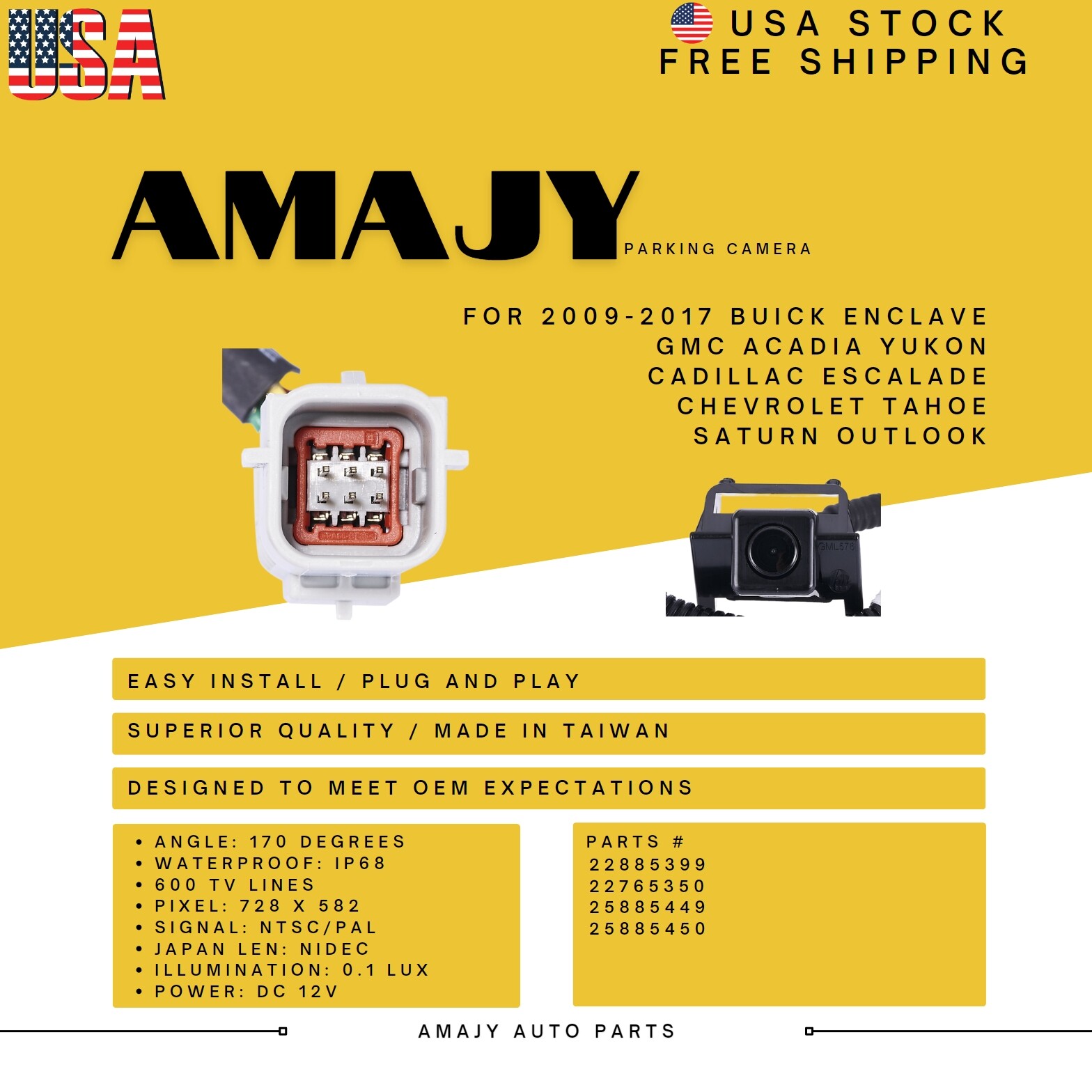 Backup Camera Replaces for 2009 to 2017 Buick Enclave GMC Acadia Saturn ...