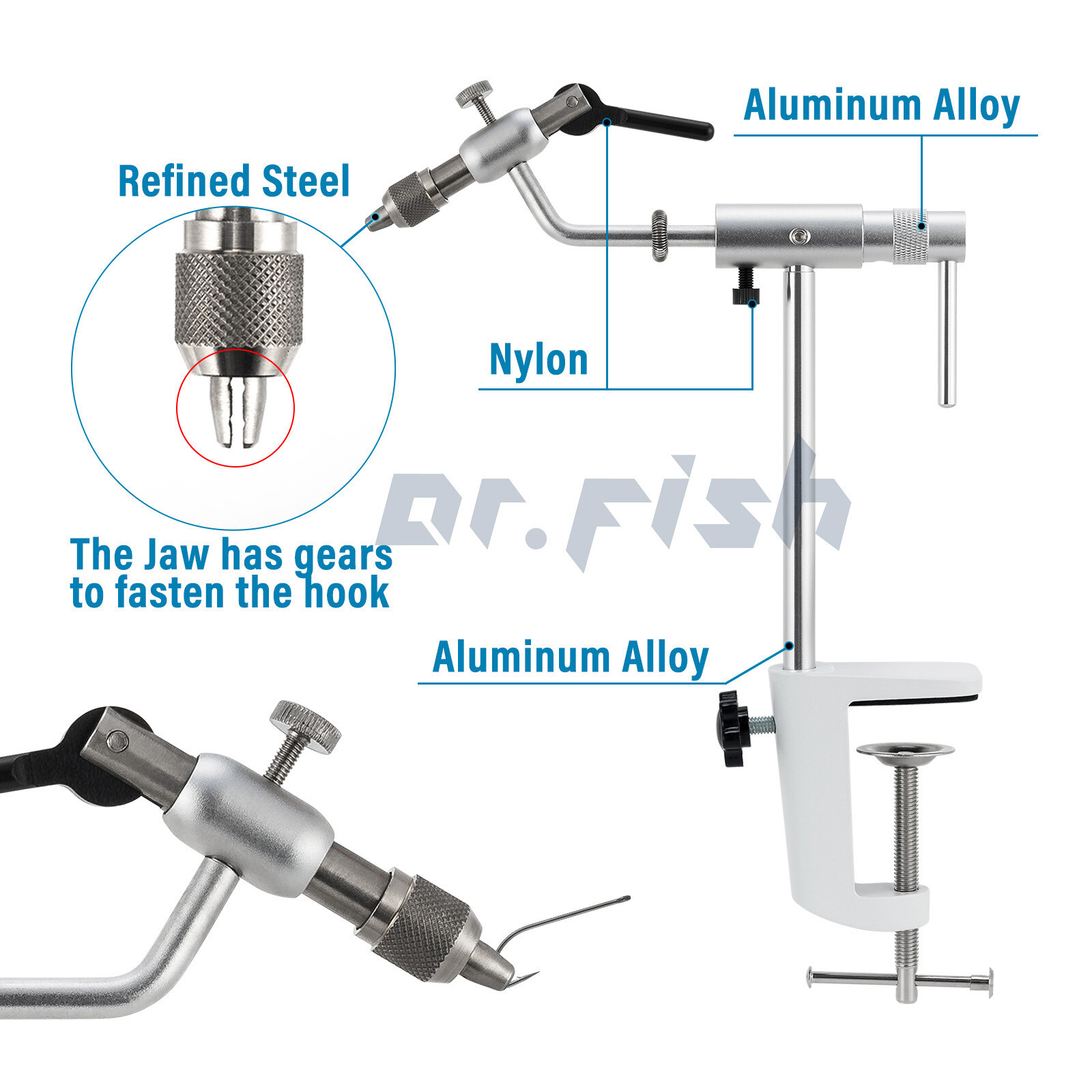 Fly Tying Vise Rotary Aluminum Alloy C-Clamp Travel Fishing Flies Tying ...