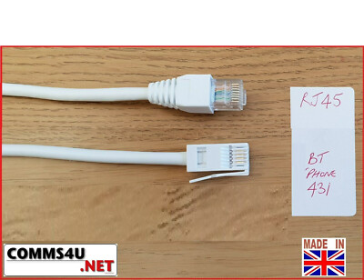 BT MALE TELEPHONE CONNECTOR 431a to RJ45 30CM CABLE LEAD FOR ETHERNET ...
