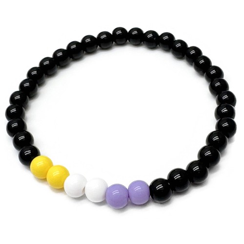 Non Binary Flag Bead Bracelet, 6mm Yellow White Lavender and Black ...