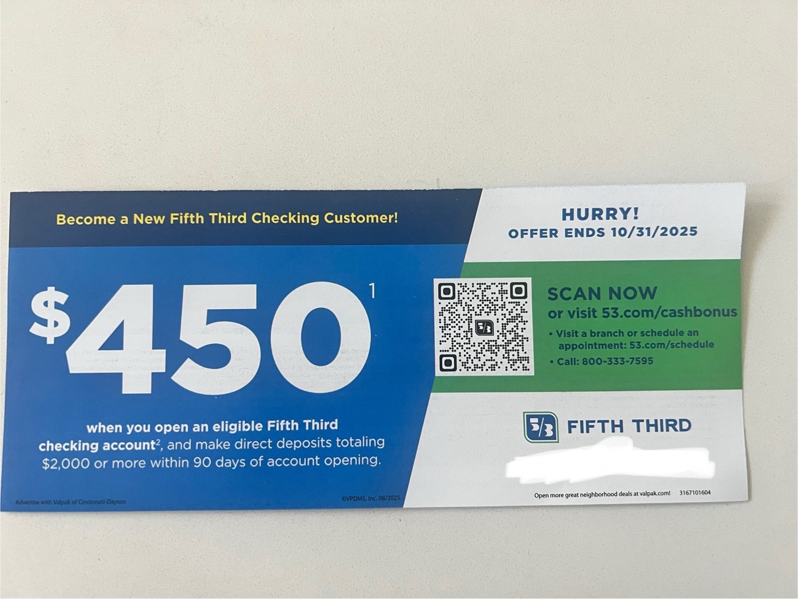 5/3 Fifth Third Bank $450 BONUS Coupon with NEW Checking Account exp ...