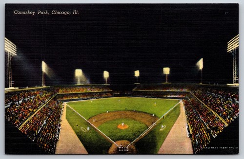 Comiskey Park Night View Chicago Illinois IL UNP Unused Linen Postcard ...