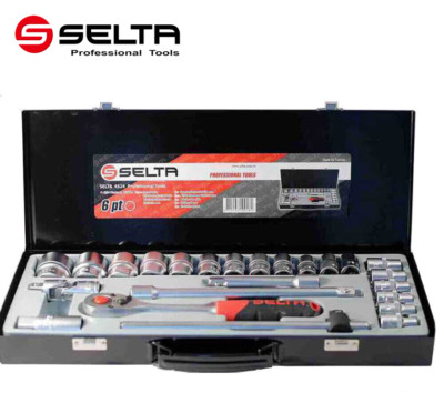 Selta Taiwan 10-32mm 24pc 1/2" Dr. 6/12pt Cr-V Socket Set W Ratchet ...