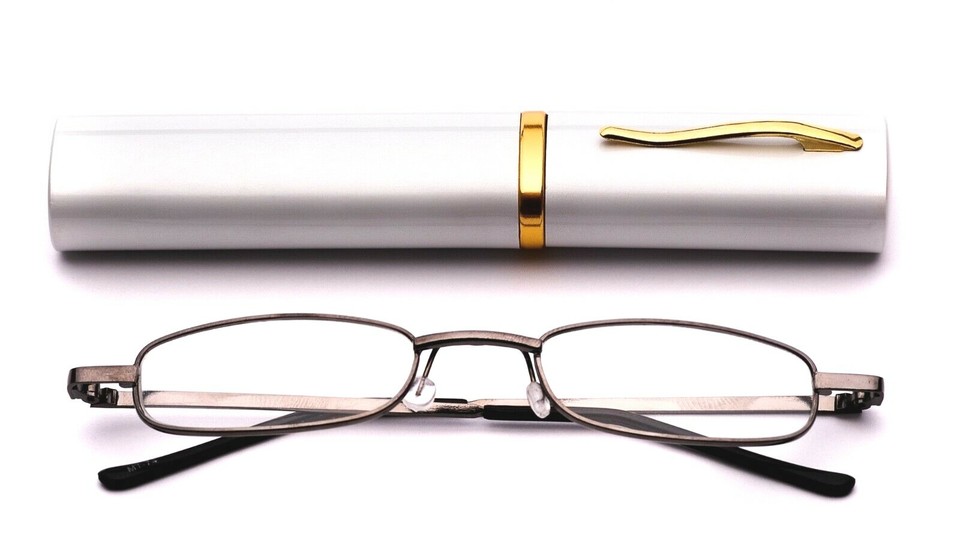 Pen Holder Grey Framed Pocket Reading Glasses with Clip on Case 3 ...