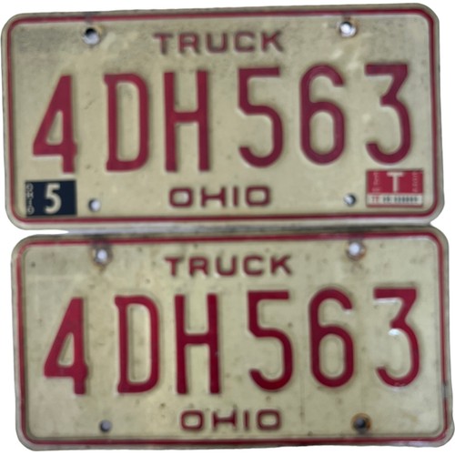 Pair Ohio Truck License Plates 1970s Red On White 4DH536 Transportation ...