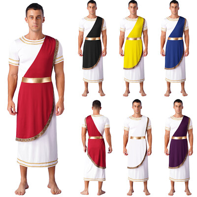 Mens Cosplay Outfit Gold Trims Ancient Greek Toga Costumes Retro Roman ...