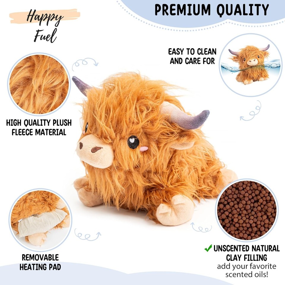 Happy Fuel Highland Cow Microwavable 1.5lbs Unscented Heating Pad for ...